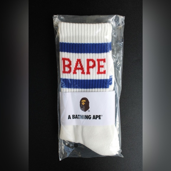 Bape | Underwear & Socks | Bape Logo Socks White Blue Brand New | Poshmark